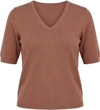 Ulla Popken Strickpullover Pullover Elastiksaum V-Ausschnitt Halbarm Glitter