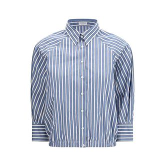 Brunello Cucinelli Femme, Blouses et Chemises, Bleu, Taille: 42 FR Cotton Pattern Shirt