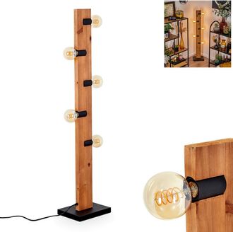 HOFSTEIN Stehleuchte Schanis, moderne Stehlampe aus Metall/Holz in Schwarz/Natur, Retro/Vintage-Design mit Holzbalken, H&ouml;he 123 cm, mit Fu&szlig;schalter am Kabel, 5
