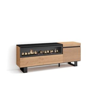 Skraut Home | TV-Schrank, Lowboard | f&uuml;r Wohnzimmer und Esszimmer | 150x57x35cm | F&uuml;r TV-Ger&auml;te bis zu 65 | Elektrokamin. | Industriedesign | Moderner Stil | Eich