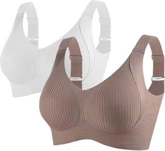 Generic Soutien-gorge côtelé réglable sans fil pour femme, invisible, push-up, sans couture, anti-affaissement, couverture complète, Café + blanc, L