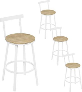 Woltu Tabouret de Bar Lot de 4 avec Repose-Pieds et Dossier, Tabouret Haut sans Accoudoir, Cadre en M&eacute;tal, Ch&ecirc;ne Clair, BH430hei-2