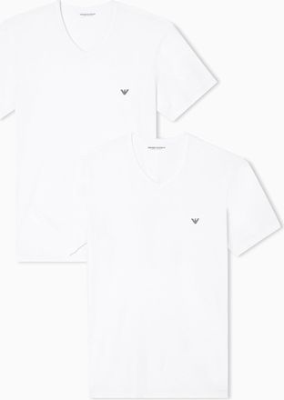 Emporio Armani Herren Core Logoband 2-Pack T-Shirt mit V-Ausschnitt, 2er-Pack, weiß/weiß, M