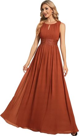 Ever-pretty Kleider für Hochzeitsgäste Maxi Halterneck Lang Chiffon Abendkleid Ärmellos A-Linie Gebranntes Orange 40