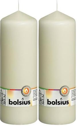 Bolsius Bolsius Stumpenkerze, f&uuml;r Innen- und Au&szlig;enbereich, 200 x 70 mm, elfenbein (Packung mit 2)