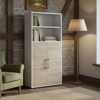 Dmora Kommode Louna, Wohnzimmerbuffet, Wohnzimmer-Sideboard, Moderne K&uuml;chen-Speisekammer, 89x40 h186 cm, Wei&szlig; und Eiche