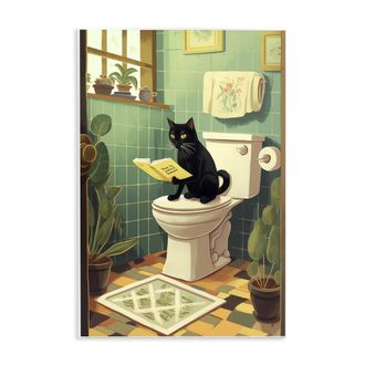 Stupell Industries Andreas Magnusson Wandschild, Motiv: Katze auf Toilette, 48 x 33 cm
