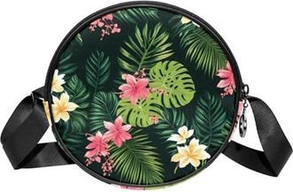 Generic Sac &agrave; bandouli&egrave;re rond pour femme, motif feuilles color&eacute;es, petit sac &agrave; bandouli&egrave;re avec fermeture &eacute;clair, bretelles r&eacute;glables, sac &agrave; main rond d&eacute;cont