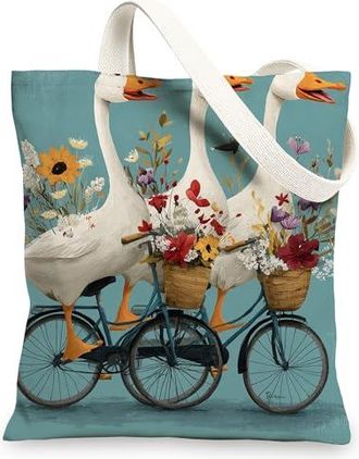 Generic Sacs fourre-tout en toile avec motif floral doie fantaisie, sacs dépicerie réutilisables, colorés, amusants, légers, lavables, bleu, 13x15 Inch