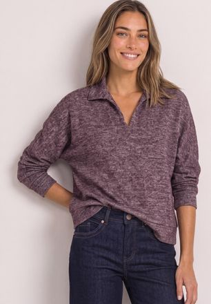 Street One Langarmshirt STREET ONE, Damen, Gr. 34, lila (rustic rouge meliert), Stoff, 51% Polyester, 45% Viskose, 4% Elasthan, meliert, regular fit normal, ohne