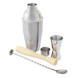 Point-Virgule Cocktailset mit Cocktailshaker, Barl&ouml;ffel, Jigger und Cocktailst&ouml;&szlig;el 4-teiliges Cocktailshaker-Set aus Edelstahl