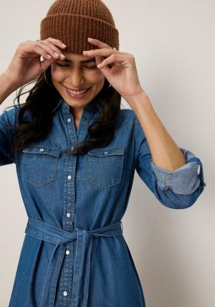 Tamaris Jeanskleid aus Baumwoll-Denim mit praktischen Taschen mit Hemdblusenkragen, figurbetonte Passform