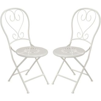 Vente-Unique Lot de 2 chaises de jardin pliantes en m&eacute;tal fa&ccedil;on fer forg&eacute; - Blanc - GUERMANTES de MYLIA