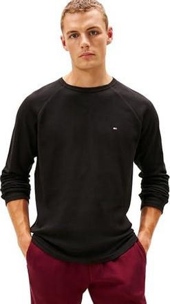 Tommy Hilfiger T-Shirt Manches Longues Homme Waffle avec Col Ras-du-Cou, Noir (Black), L