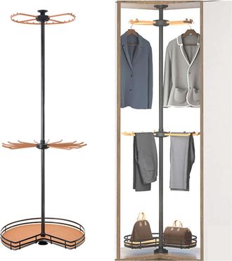 Generic Robuster, Um 360&deg; Drehbarer Kleiderst&auml;nder, 3-stufiger H&ouml;henverstellbarer Kleider- Und Hosenb&uuml;gel, Platzsparender Eckorganizer for Schrankschlafzimmer