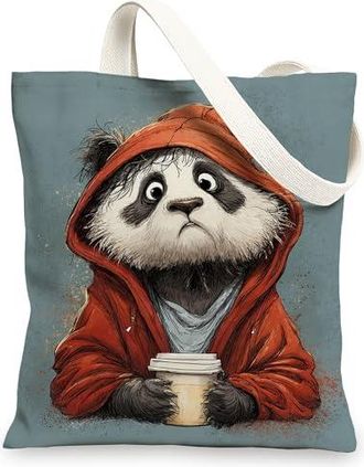 Generic Sac fourre-tout en toile motif panda mignon, sacs de courses réutilisables, légers et lavables à bandoulière pour salle de sport, bleu, 13x15 Inch