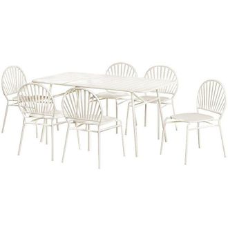 Vente-Unique Salle &agrave; manger de jardin en m&eacute;tal : une table L.160 cm et 6 chaises - Beige - CEDEIRA de MYLIA