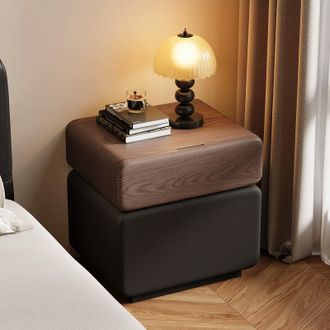 Generic Schlafzimmer-Nachttisch, Nachttisch Mit Schubladen, Zweifarbiger Nachttisch Mit Ger&auml;Uschloser F&uuml;Hrungsschiene for B&uuml;Cher, Schreibtischlampe, Wasserbec