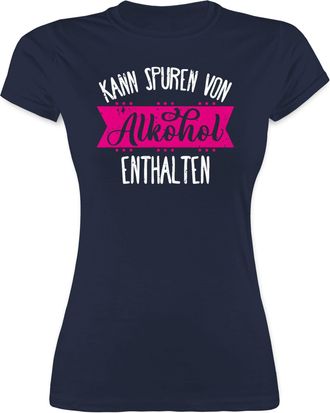 Shirtracer Shirt Damen - Party & - Kann Spuren von Alkohol enthalten I Spruch Alkohol - XXL - Navy Blau - alkoholiker Tshirt Partyshirt Sauf t-Shirts Motto Shirt