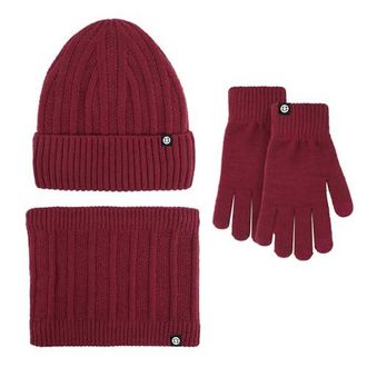 Generic Lot de 3 gants dhiver épais et chauds tricotés pour femme, bordeaux, Taille unique