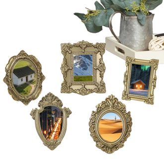 Generic Set mit 5 antiken Mini-Fotorahmen - kleine goldene Vintage-Ornamente | Zum Pr&auml;sentieren von Fotos und Schmuck, zum Aufh&auml;ngen am Tisch oder an der Wand
