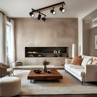 Globo Lighting Deckenstrahler schwarz Spot Deckenleuchte Spotleiste 5 flammig, Metall mdf Holzoptik skandinavisch, 5x GU10 Fassungen, LxBxH 70x35x18cm