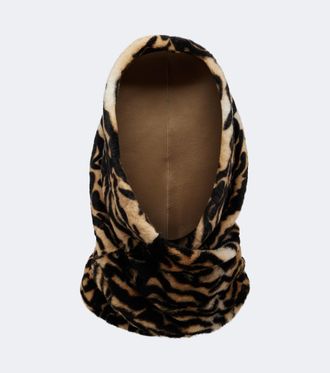 Nour Hammour Bedruckte Kapuze aus Leder und Shearling