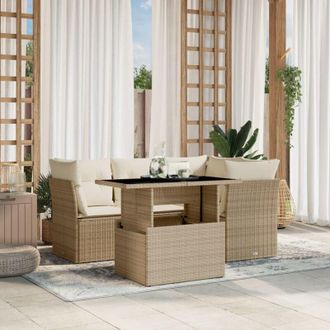 vidaXL Vidaxl - Salon de jardin avec coussins 5 pcs beige r&eacute;sine tress&eacute;e