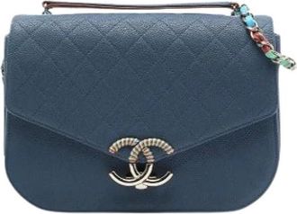 Chanel Sac bandouli&egrave;re matelass&eacute; en cuir caviar Pre-owned - Femme - Pre-owned - Bleu - Taille: ONE Size