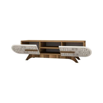 Dmora Mobile Porta Tv Alud, Credenza Da Soggiorno, Armadio Basso Per Tv, Base Parete Attrezzata, 145x37h37 Cm, Noce E Bianco, Con Imballo Rinforzato, Con Im