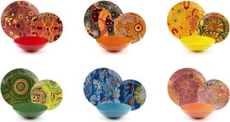 Excelsa Aboriginal Tellerservice, 18-teilig, Porzellan und Steinzeug, buntes Dekor, für 6 Personen