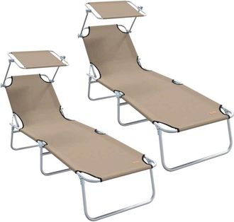 vidaXL Vidaxl - Sonnenliege 2-Person 2 pcs Taupe 58 x 188 x 77cm Stoff