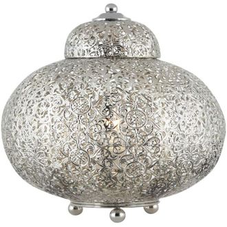 Licht-Erlebnisse Lampe de chevet m&eacute;tal E27 ronde &Oslash; 26 cm 29 cm nickel brillant