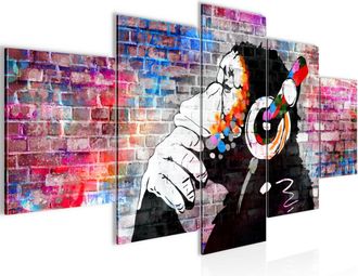 Runa Art Wandbilder Affe mit Kopfhörer 5 Teilig Bild auf Vlies Leinwand Deko Loft Wohnzimmer Street Art Graffiti Bunt 042552c