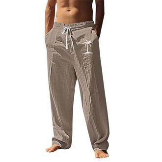 Generic Pantalon l&eacute;ger pour homme imprim&eacute; cocotier pantalon d&eacute;contract&eacute; taille &eacute;lastique pantalon en lin jambe droite pantalon de vacances pantalon de vacance