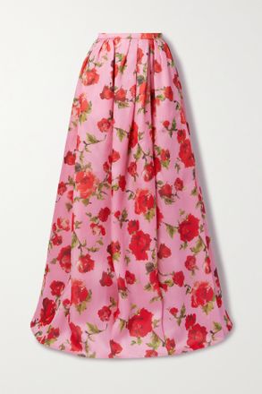 Carolina Herrera Jupe Longue En Organza De Soie &Agrave; Imprim&eacute; Fleuri - Rose