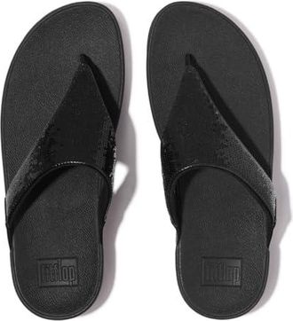 FitFlop Womens Lulu Sequin Toe-Post Sandals, Noir, 37 EU