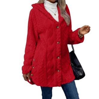 Generic Cardigan &agrave; capuche en jacquard pour femme, manches longues, v&ecirc;tement dext&eacute;rieur en tricot chaud pour lautomne et lhiver, poches pour un usage quotidie