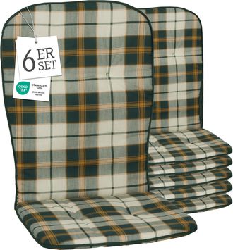 Beo Hochlehner Auflagen 6er Set Waschbar Kos | Made in EU nach Öko-Tex Standard | Atmungsaktive Gartenstuhlauflagen Hochlehner | UV-beständige Auflagen Ho