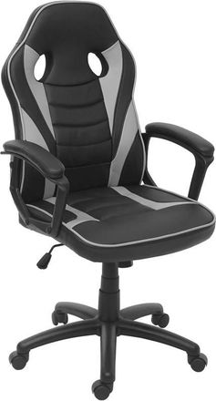 Hhg Bürostuhl HHG-063, Schreibtischstuhl Drehstuhl Racing-Chair Gaming-Chair, Kunstleder schwarz/grau