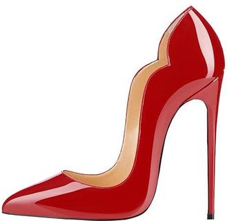 elashe Escarpins Féminins Talon Aiguille 12CM Slip on Pointed Toe en Cuir Verni pour Mariage Soirée & Confiance Professionnelle Rouge EU40