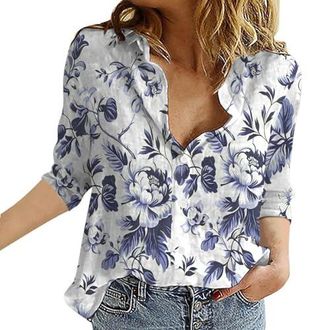 Generic Chemises &agrave; manches longues en coton et lin pour femme - Hauts d&eacute;t&eacute; boh&egrave;me pour femmes - T-shirts unis Linentops pour sorties, chemisiers, taille 48, t