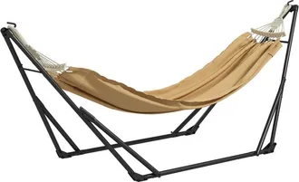 OUTSUNNY Hamac pliable complet - support acier, toile hamac coton - support 2 en 1 hamac chaise suspendue - noir beige