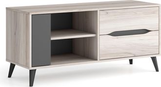Skraut Home TV-Schrank f&uuml;r Wohnzimmer - 51 x 113 x 40 cm - geeignet f&uuml;r 32/40/42/50 Zoll Fernseher - Modell Kai - Struktur in Shamal-Farbe - T&uuml;r in Schieferfarbe