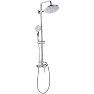 Beliani Duschsystem gl&auml;nzendes Silber verchromt mit Kopfbrause und Handbrause Regendusche Edelstahl Wandmontage Elegant Trendig Modernes Design