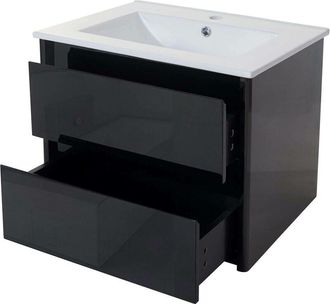 Hhg Neuwertig] Waschbecken + Unterschrank HHG 614, Waschbecken Waschtisch Badezimmer, hochglanz 50x60cm schwarz
