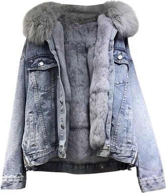 Generic Veste en jean &eacute;paisse et chaude en coton pour femme avec doublure en polaire Sherpa, bleu clair, XXL