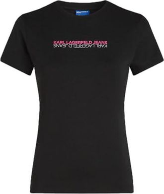 Karl Lagerfeld Karl Lagerfeld Jeans, Womens, Short Sleeve Reflection Tee, Slim Fit T-Shirt, Noir, XL Femmes