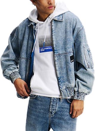 Karl Lagerfeld denim bomber jacket, mid marble blue, L