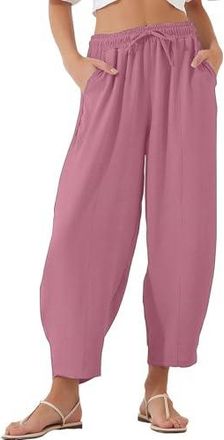 Generic Pantalon en coton et lin pour femme - Jambe large - Pantalon de plage d&eacute;t&eacute; confortable - Pantalon de yoga Palazzo - XIYU26064, rose, XXL